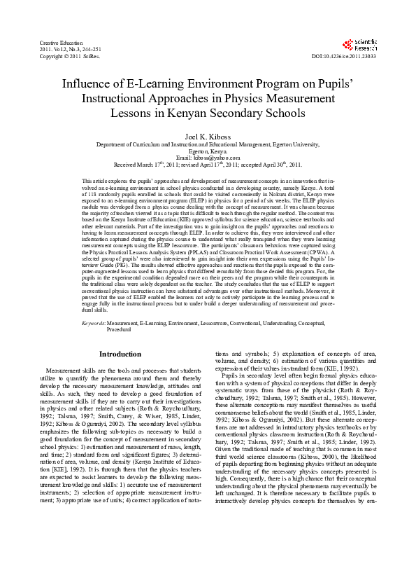 (PDF) Influence of E-Learning Environment Program on Pupils’ Instructional Approaches in Physics ...