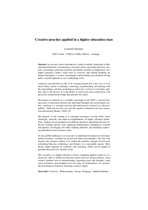 (PDF) Creative practice applied in a higher education class