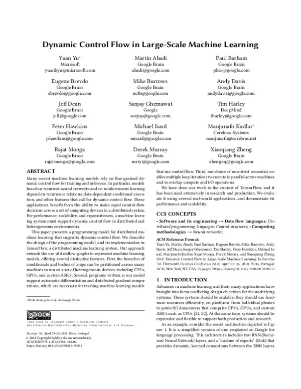 (PDF) Dynamic control flow in large-scale machine learning