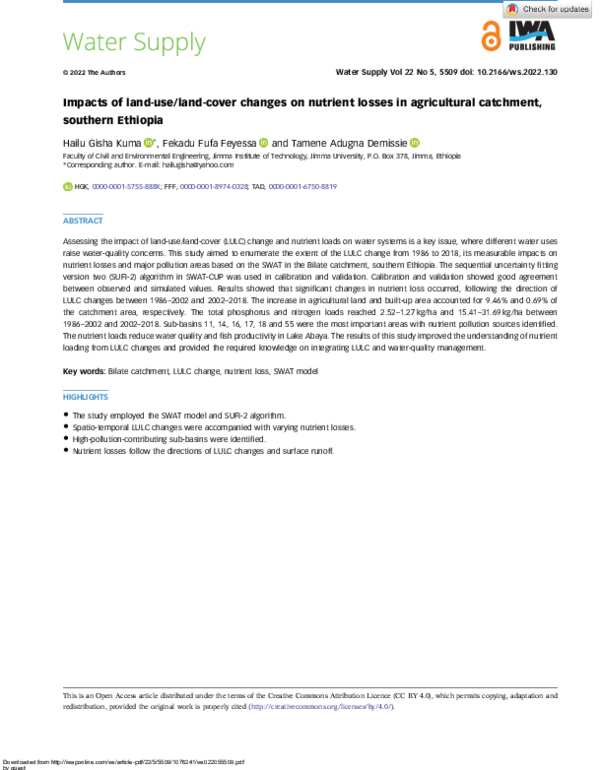 (PDF) Impacts of land-use/land-cover changes on nutrient losses in ...