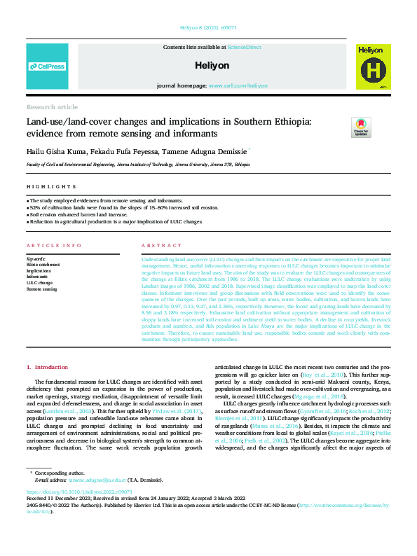 (PDF) Land-use/land-cover changes and implications in Southern Ethiopia: evidence from remote ...