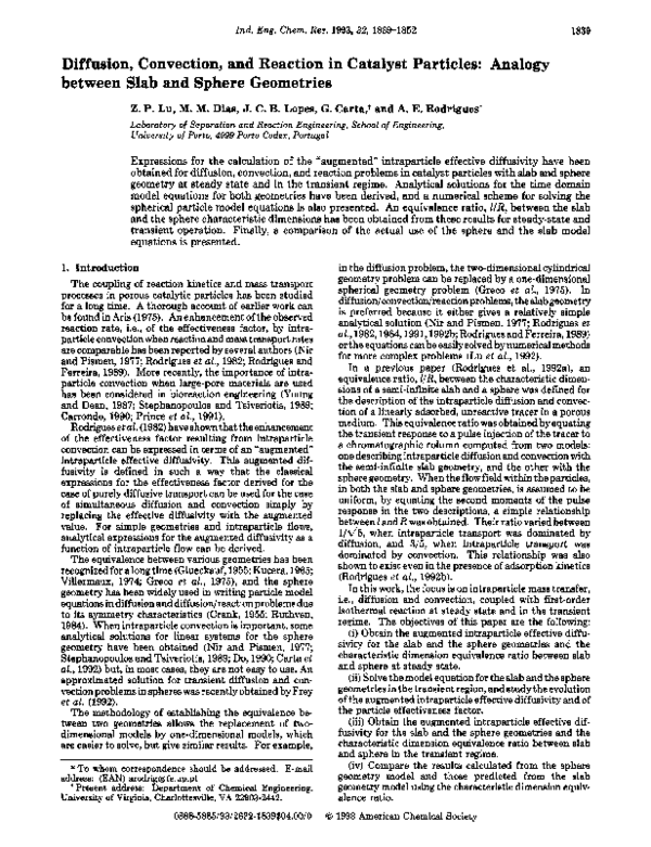 (PDF) Diffusion, convection, and reaction in catalyst particles: analogy between slab and sphere ...