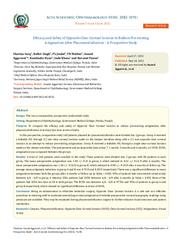 (PDF) Efficacy and Safety of Opposite Clear Corneal Incision to Reduce ...