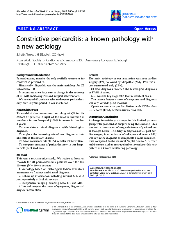 (PDF) Constrictive pericarditis: a known pathology with a new aetiology | O. Nzewi - Academia.edu