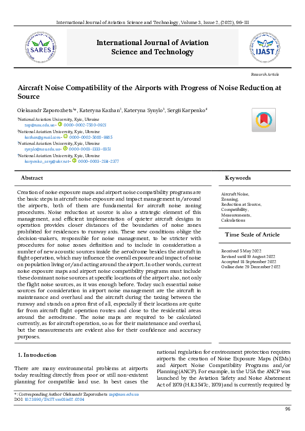 (PDF) Aircraft Noise Compatibility of the Airports with Progress of Noise Reduction at Source