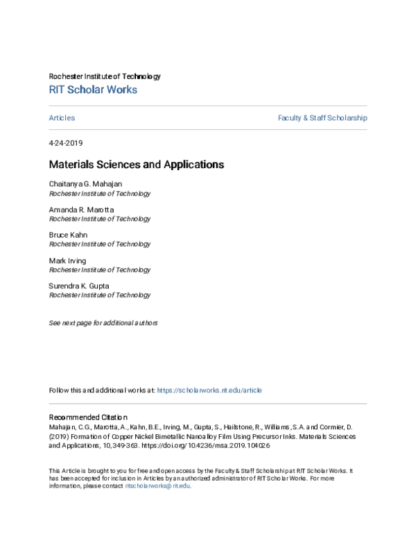 (PDF) Materials Sciences and Applications