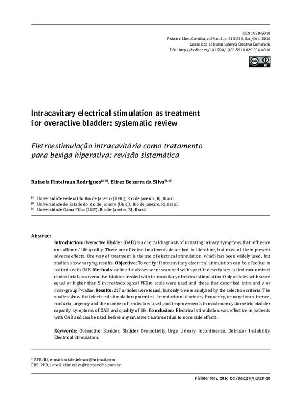 (PDF) Intracavitary electrical stimulation as treatment for overactive ...