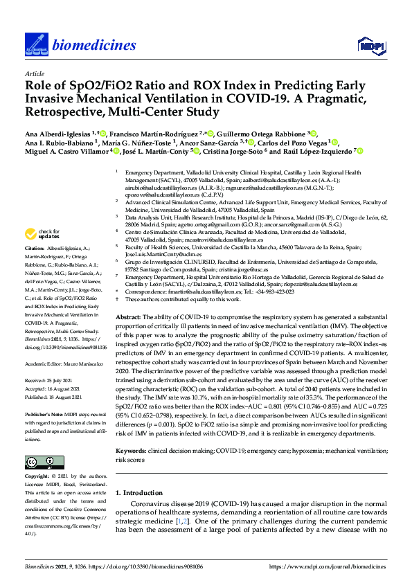 (PDF) Role of SpO2/FiO2 Ratio and ROX Index in Predicting Early ...