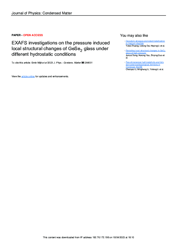 (PDF) EXAFS investigations on the pressure induced local structural ...