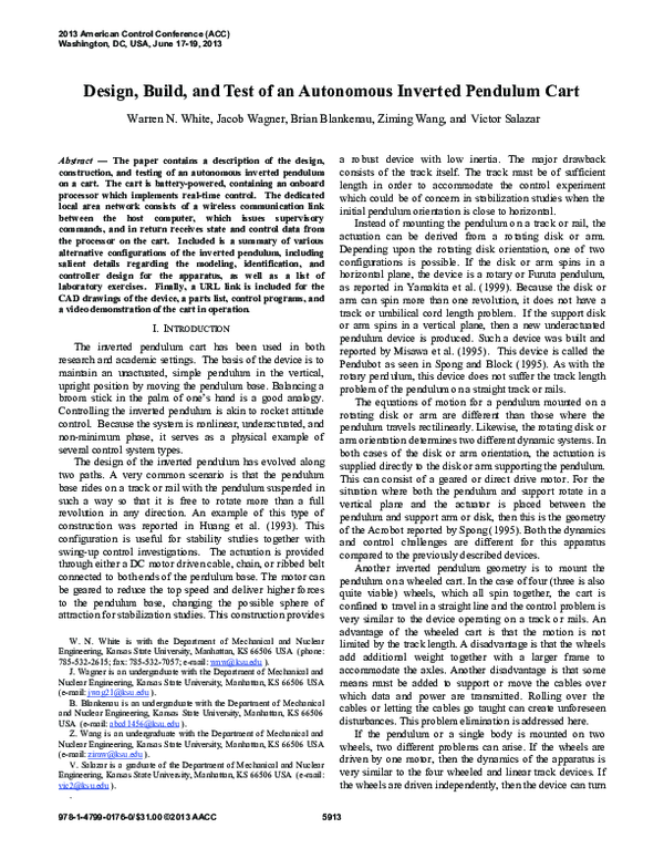 (PDF) Design, build, and test of an autonomous inverted pendulum cart