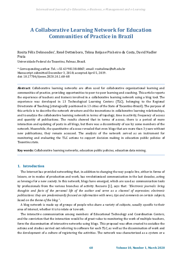 (PDF) A Collaborative Learning Network for Education Communities of Practice in Brazil