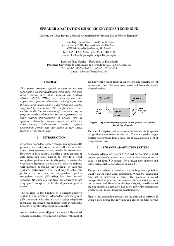 Pdf Speaker Adaptation Using Eigenvoices Technique
