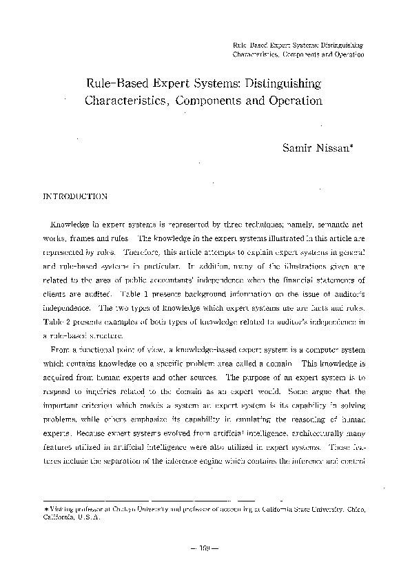 (PDF) Rule-Based Expert Systems : Distinguishing Characteristics, Components and Operation ...