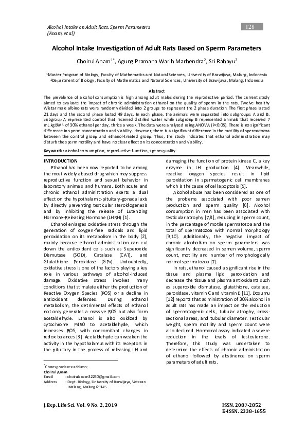 (PDF) Alcohol Intake Investigation of Adult Rats Based on Sperm Parameters