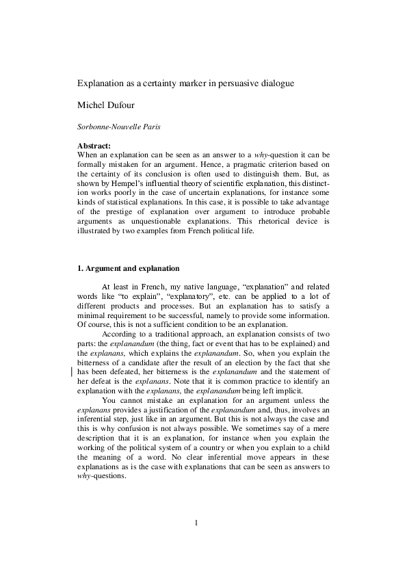 (PDF) Explanation as a certainty marker in persuasive dialogue