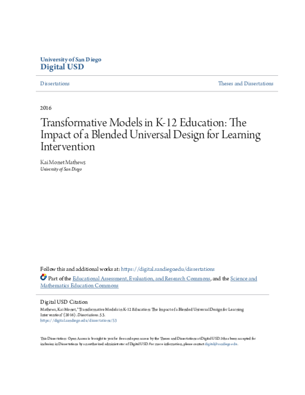 (PDF) Transformative Models in K-12 Education: The Impact of a Blended Universal Design for ...