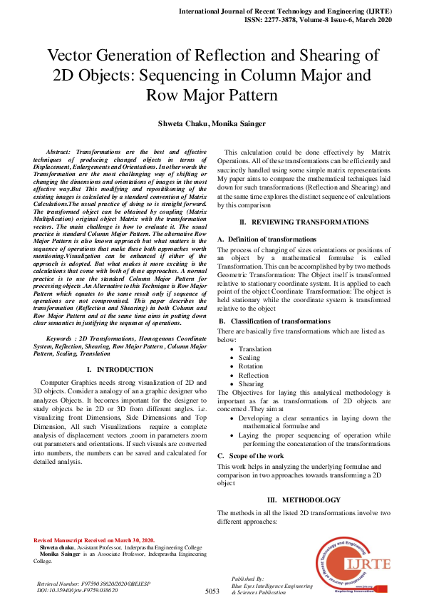 (PDF) Vector Generation of Reflection and Shearing of 2D Objects: Sequencing in Column Major and ...