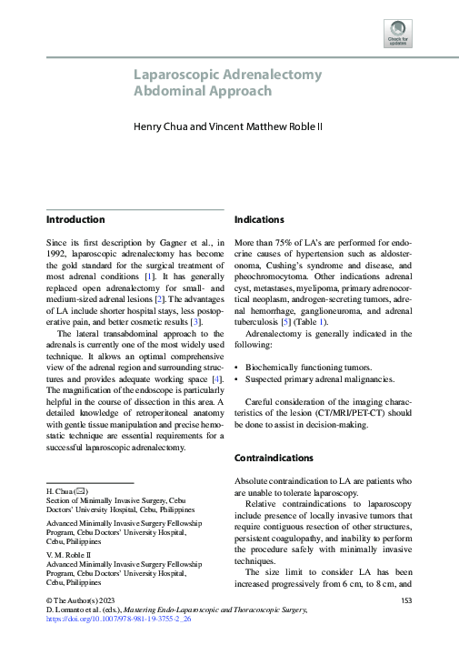 Pdf Laparoscopic Adrenalectomy Abdominal Approach Henry Chua