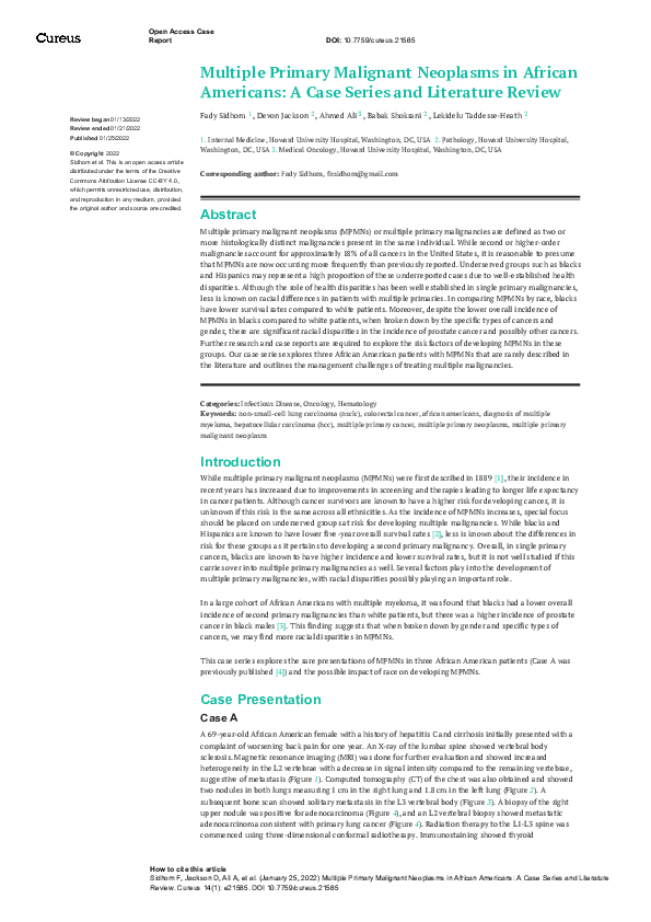 (PDF) Multiple Primary Malignant Neoplasms in African Americans: A Case ...