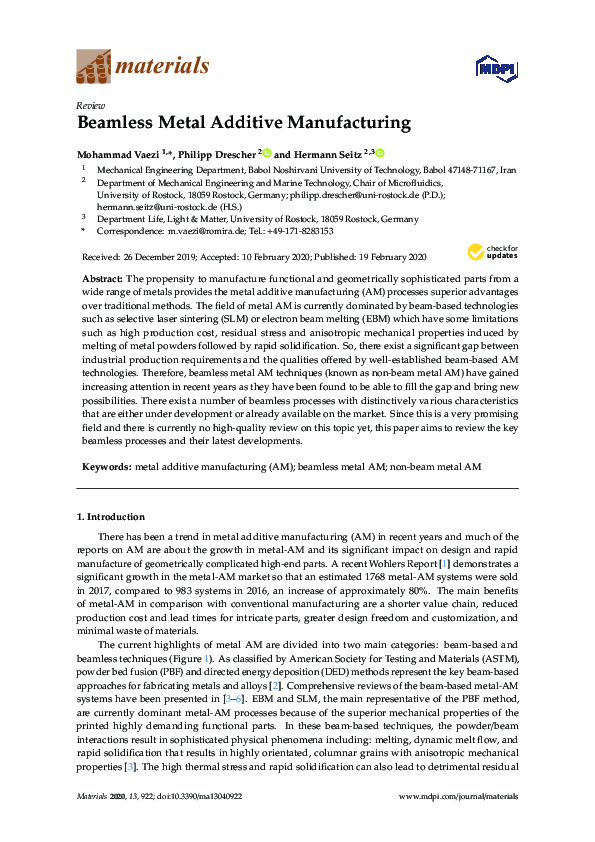 (PDF) Beamless Metal Additive Manufacturing