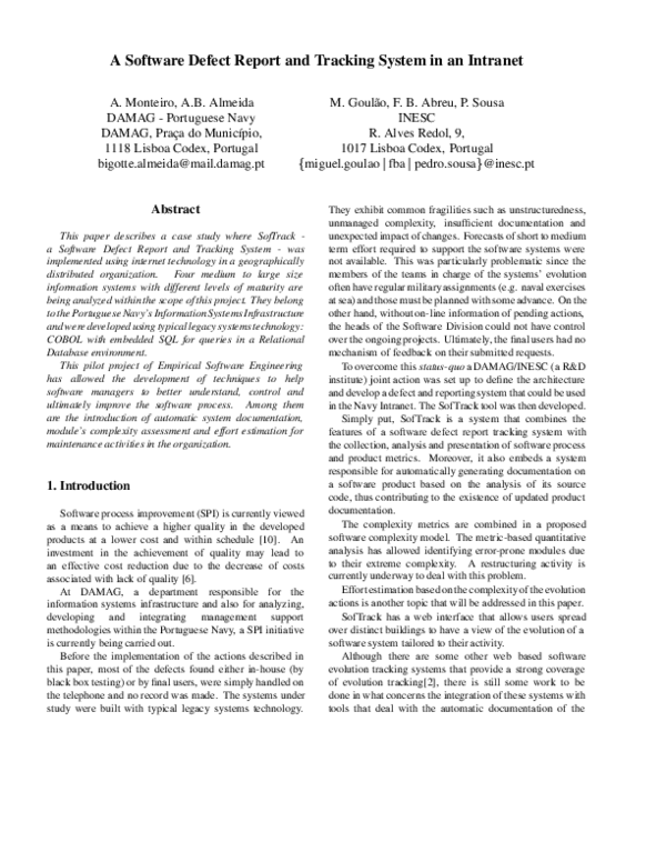 (PDF) A software defect report and tracking system in an intranet ...
