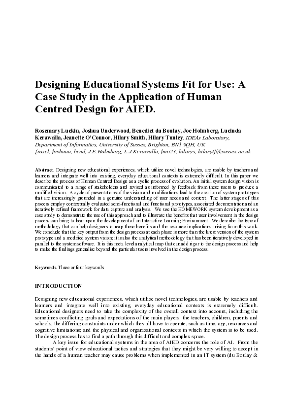 (PDF) Designing Educational Systems Fit for Use: A Case Study in the Application of Human ...