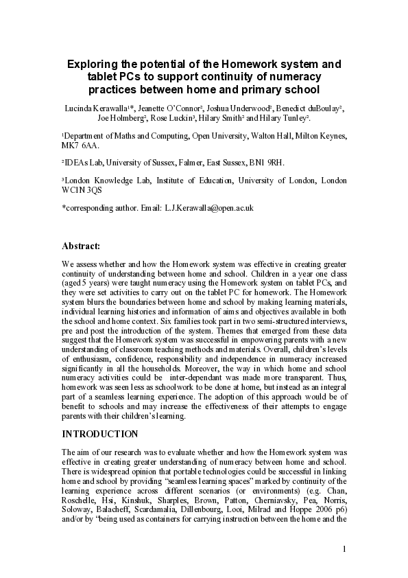 (PDF) Exploring the Potential of the Homework System and Tablet PCs to ...