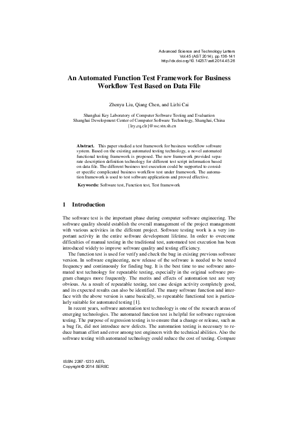 (PDF) An Automated Function Test Framework For Business Workflow Test ...