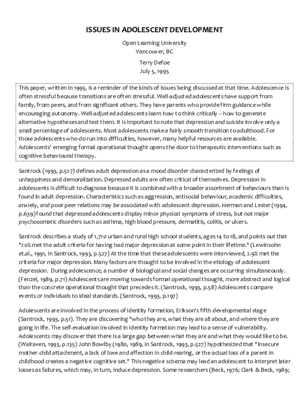 (PDF) ISSUES IN ADOLESCENT DEVELOPMENT