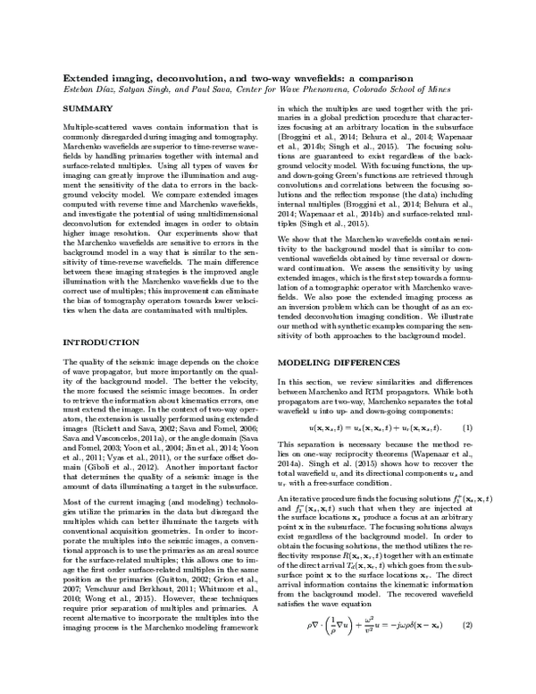 (PDF) Extended imaging, deconvolution, and two-way wavefields: A comparison