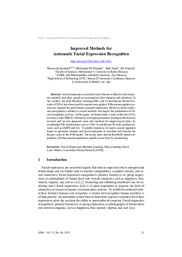 (PDF) Improved Methods for Automatic Facial Expression Recognition
