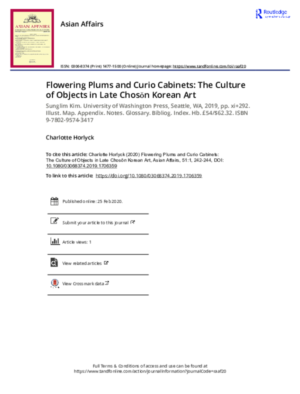 (PDF) Flowering Plums and Curio Cabinets: The Culture of Objects in Late Chosǒn Korean Art