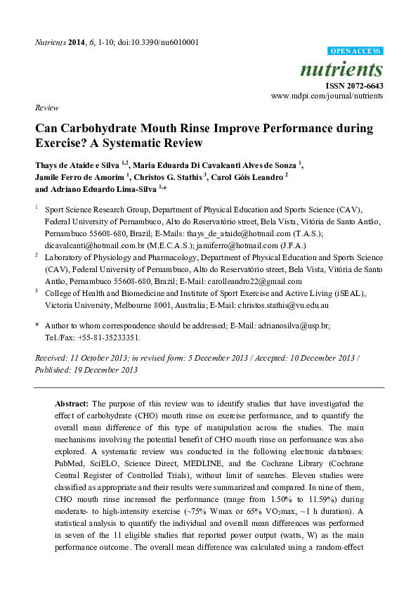 (PDF) Can Carbohydrate Mouth Rinse Improve Performance during Exercise ...