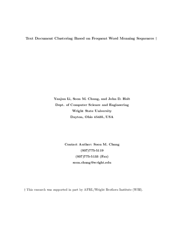 (PDF) Text document clustering based on frequent word meaning sequences
