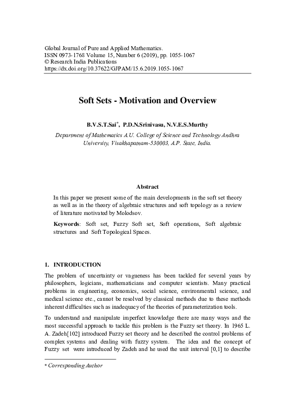 Pdf Soft Sets Motivation And Overview