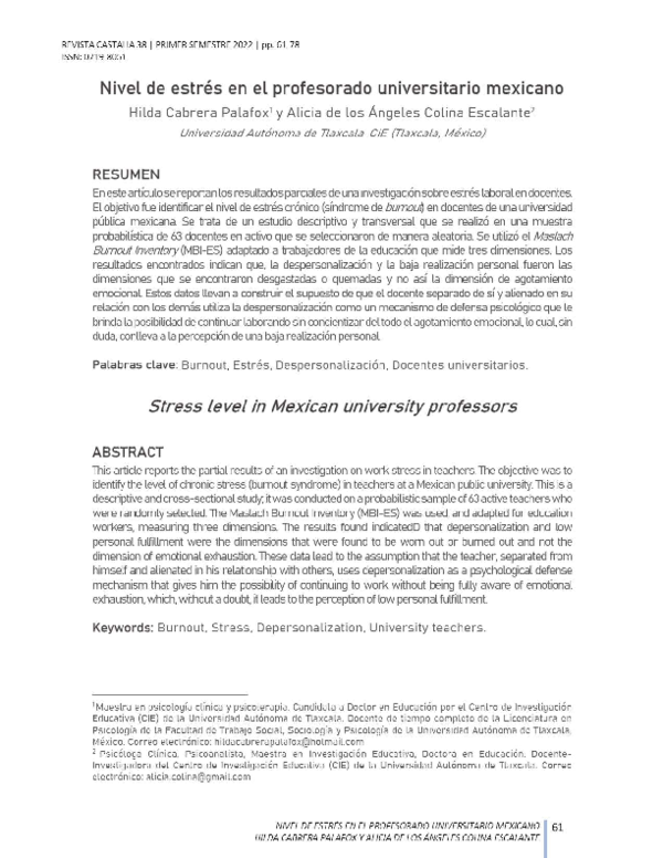 (PDF) Vista de Nivel de estrés en el profesorado universitario mexicano