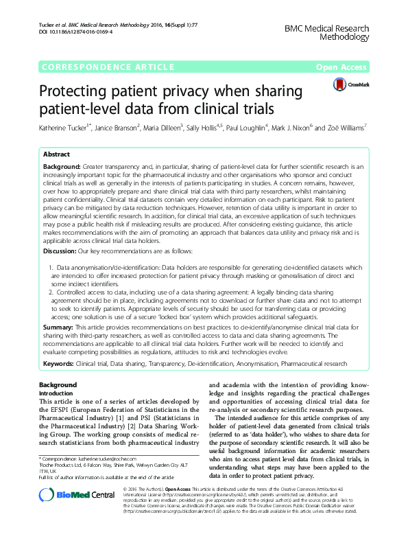 (PDF) Protecting patient privacy when sharing patient-level data from ...