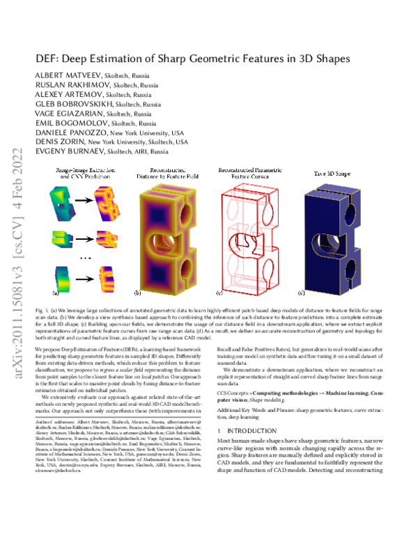 (PDF) DEF: Deep Estimation of Sharp Geometric Features in 3D Shapes