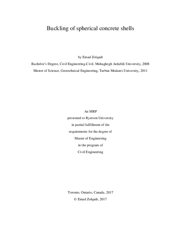 (PDF) Buckling of Spherical Concrete Shells