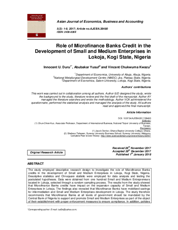 (PDF) Role of Microfinance Banks Credit in the Development of Small and Medium Enterprises in ...