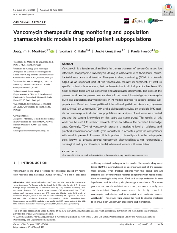 (PDF) Vancomycin therapeutic drug monitoring and population ...