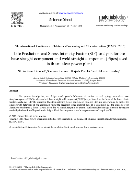 (PDF) Life Prediction and Stress Intensity Factor (SIF) analysis for ...