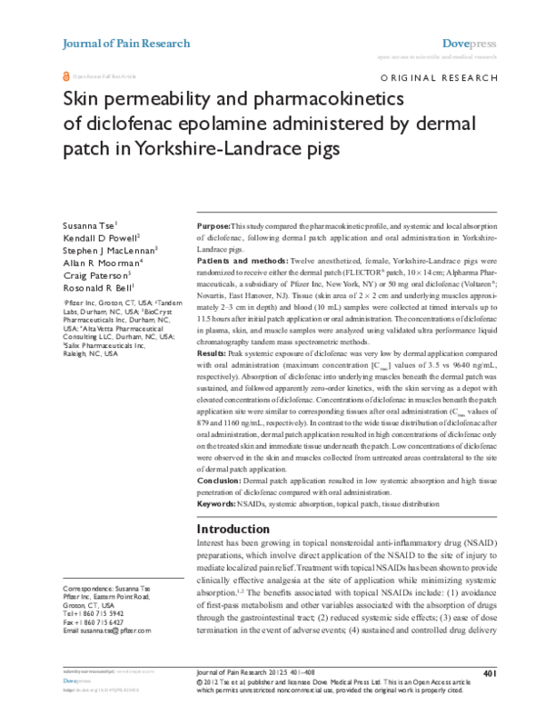 (PDF) Skin permeability and pharmacokinetics of diclofenac epolamine ...
