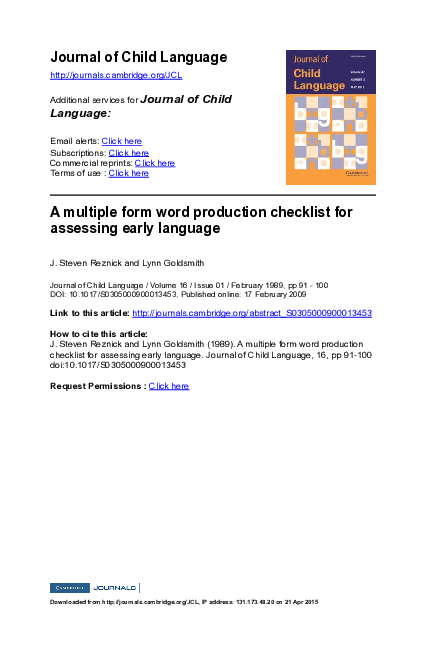 (PDF) A multiple form word production checklist for assessing early ...