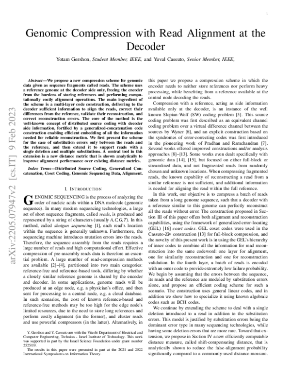 (PDF) Genomic Compression with Read Alignment at the Decoder