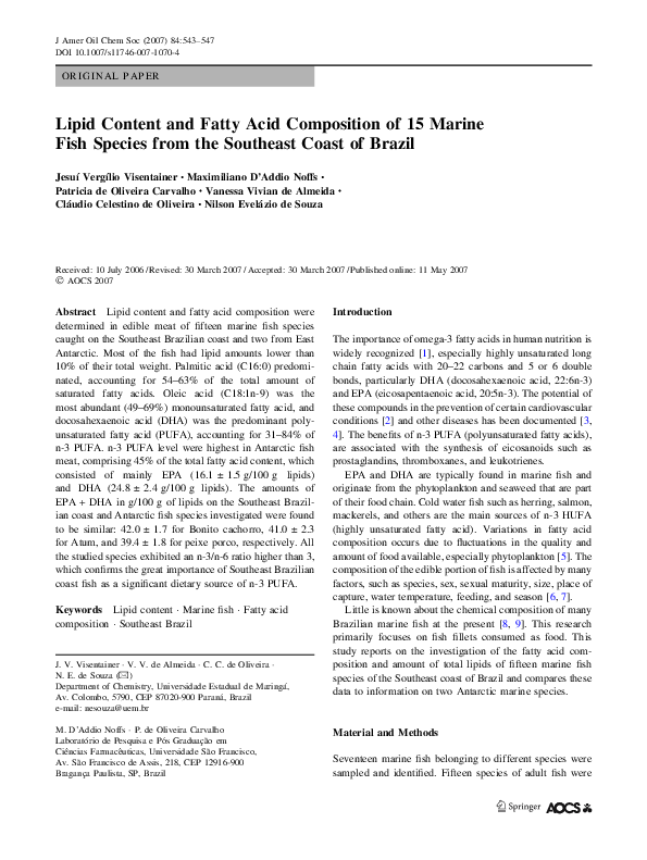 (PDF) Lipid Content and Fatty Acid Composition of 15 Marine Fish ...
