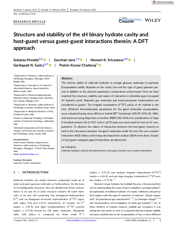 (PDF) Structure and stability of the sH binary hydrate cavity and host ...