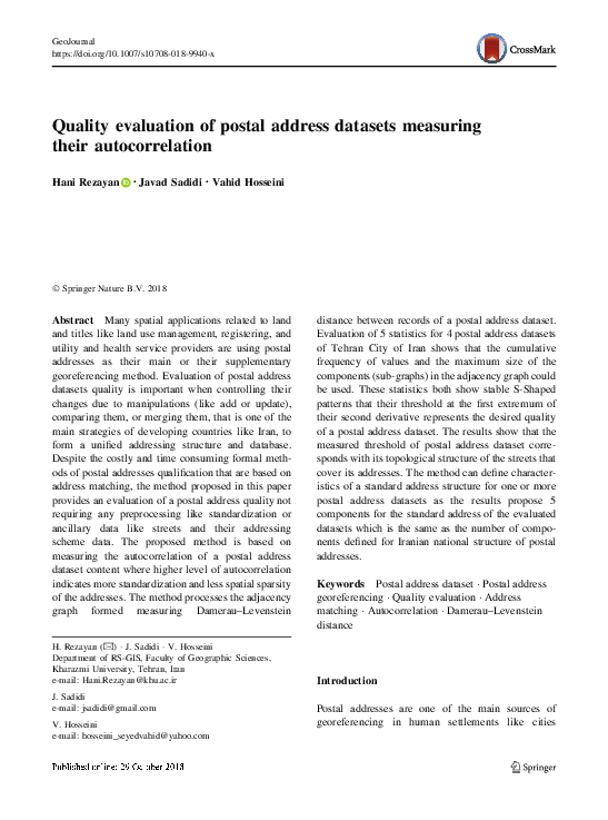 (PDF) Quality evaluation of postal address datasets measuring their ...