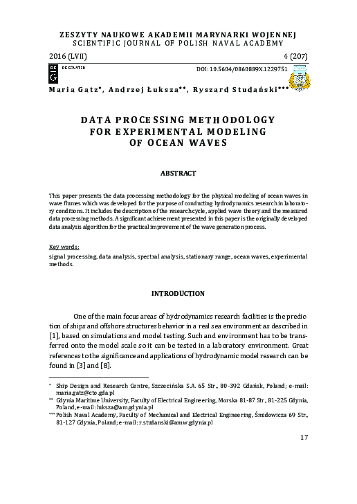 (PDF) Data Processing Methodology for Experimental Modeling of Ocean Waves