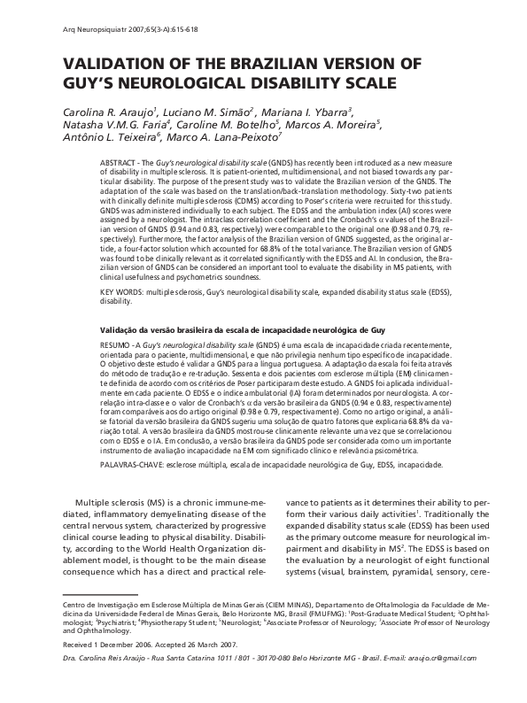 (PDF) Validating the Brazilian Guy's Disability Scale